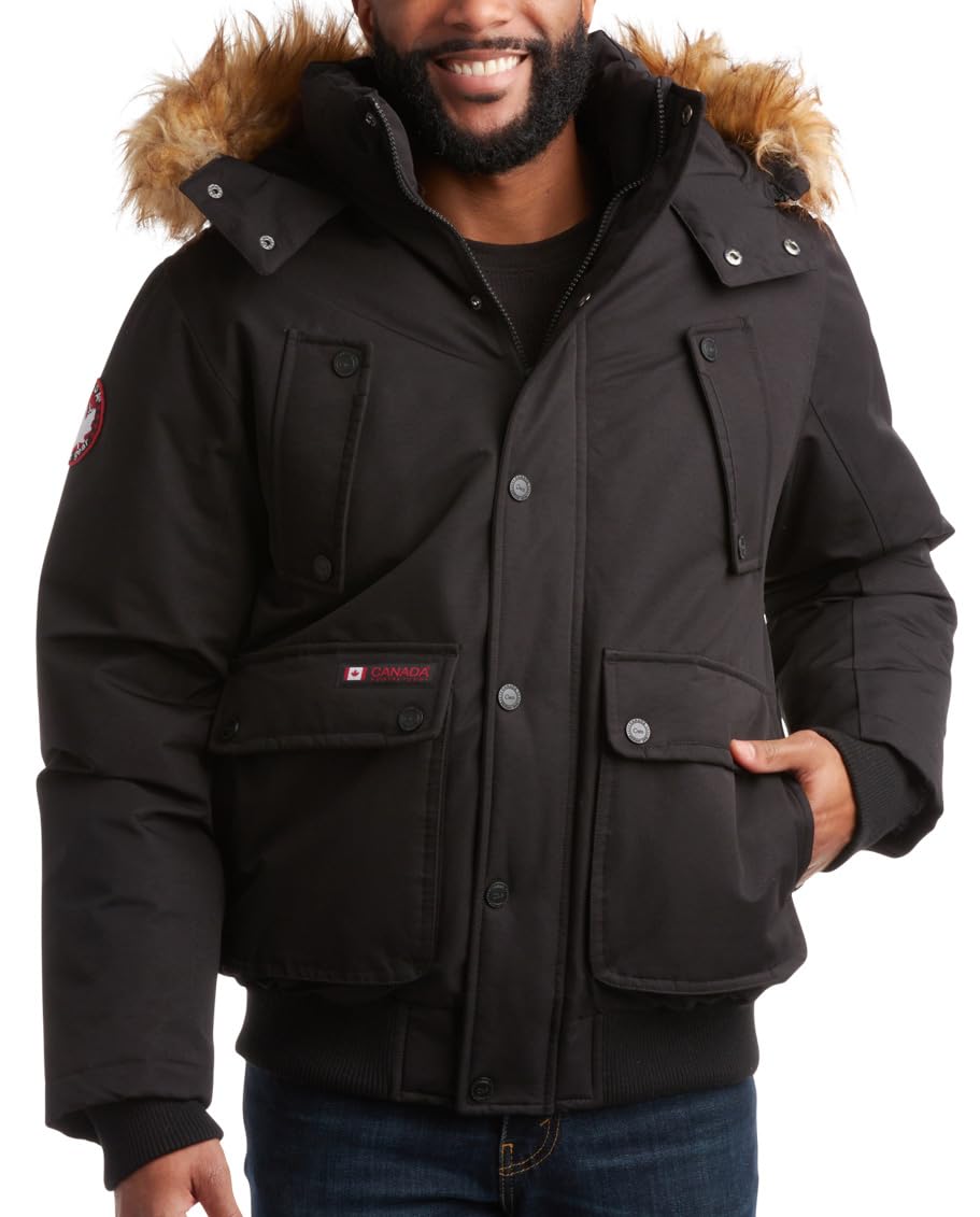 CANADA WEATHER GEAR Men’s Big & Tall Winter Jacket– Heavyweight Bomber Parka Coat– Jacket for Big and Tall Men (M-5XL), Size Medium, Raven Black