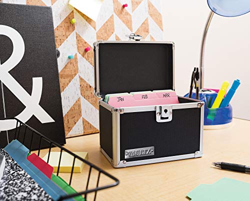 Vaultz Lockable Index Card Holder - Flash Card Organizer for Recipes, Passwords or Studying Holds 450 4x6 Notecards - Index Card Box Study Accessories, Black