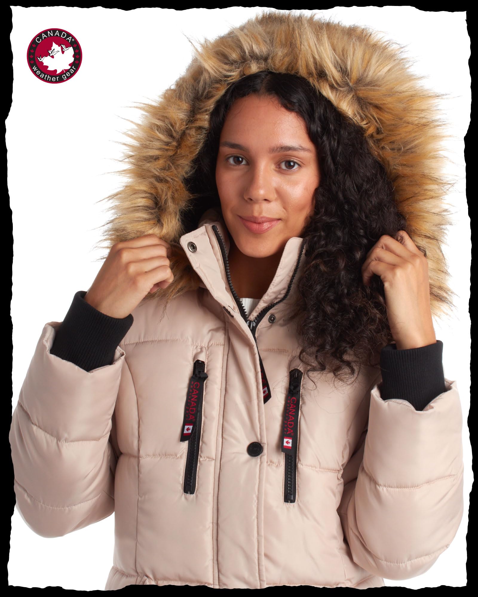 CANADA WEATHER GEAR Women's Winter Jacket - Heavyweight Long Length Bubble Puffer Parka (S-XL), Size Medium, Sand/Natural
