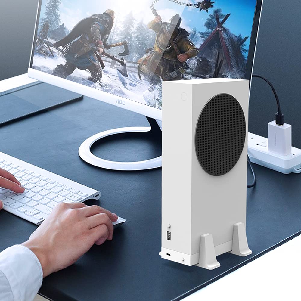 Cooling Fan Stand for Xbox Series S Console, arVin Vertical Stand Dual Purpose Cooling Dock with 2 Fast Cooler System, 3 Level Adjustable Speed, 2 Extra USB Ports, 2 Non-Slip Holder & LED Indicator