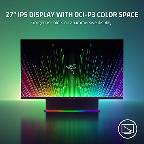 Razer Raptor 27" Gaming Monitor: WQHD (2560x1440) - IPS-Grade - 165Hz - 1ms Response - HDR 400 - NVIDIA G-Sync Compatible & AMD FreeSync - Solid Aluminum Base Chroma RGB