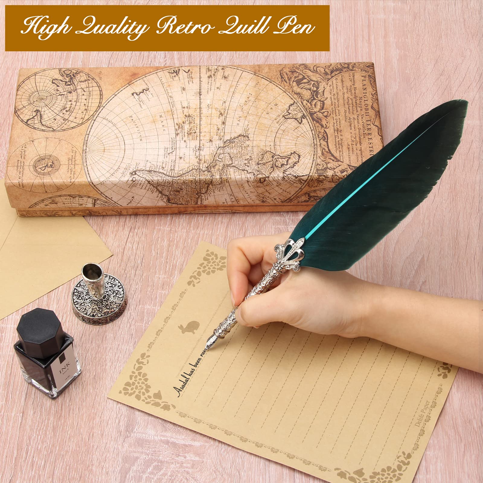 Coitak Feather Pen Quill Pen Dip Pen With 5 Replacement Nibs Writing Paper Calligraphy Pen Ink Set