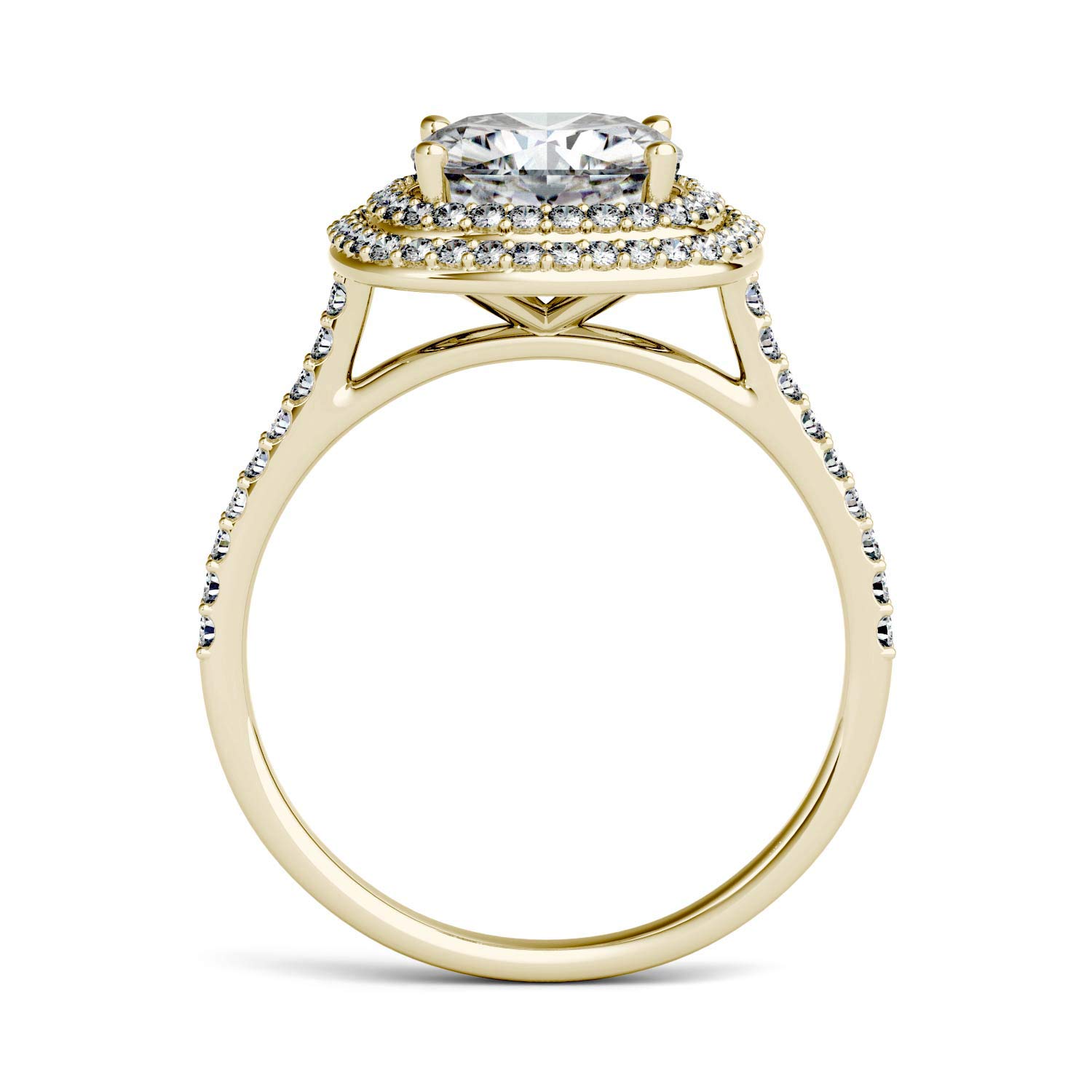 Charles & Colvard Yellow Gold Moissanite 8.0mm Cushion Halo Engagement Ring-size 7 2.90cttw DEW