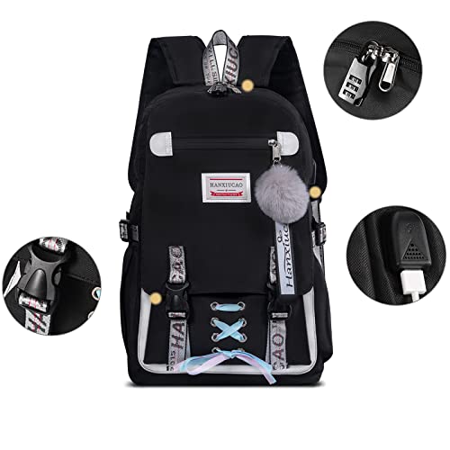 HANXIUCAO Kids Backpack Large Capacity Girls Backpack Teen Rucksack Female College Student Locked Schoolbag Anti-Theft Backpack with USB Charging Port (yellow)