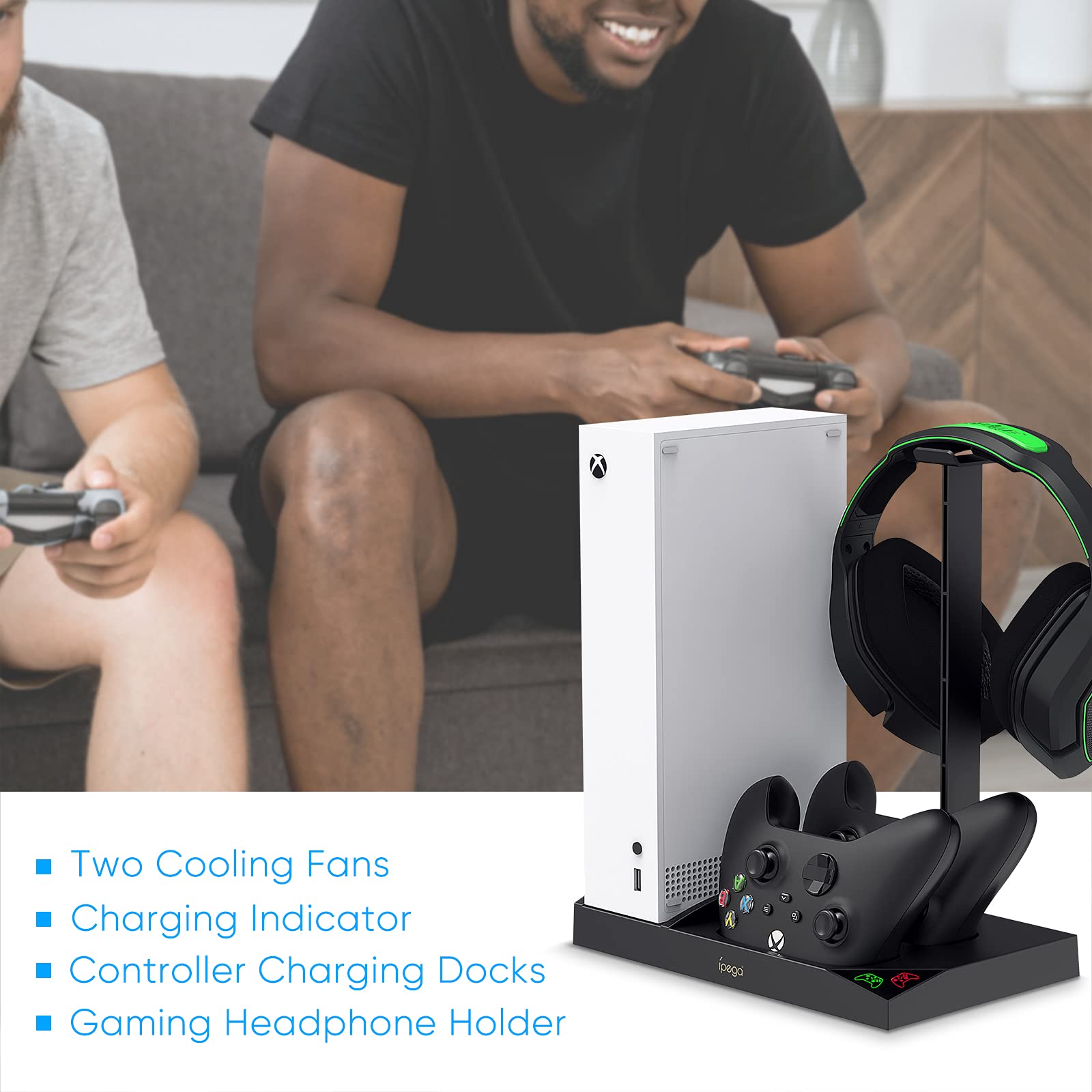 Cooling Fan Stand for Xbox Series S with 1400mAh Rechargeable Battery Pack, YUANHOT Vertical Charging Station Dock Accessories with Controller Charger Ports, Headset Holder & Cooler System - Black
