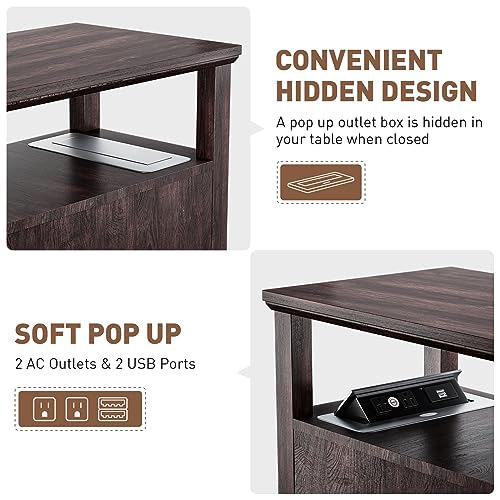 HIFYOBRO End Table with Charging Station, Side Table with Storage for Living Room and Bed Room, Power outlets & USB Ports, Adjustable Shelf