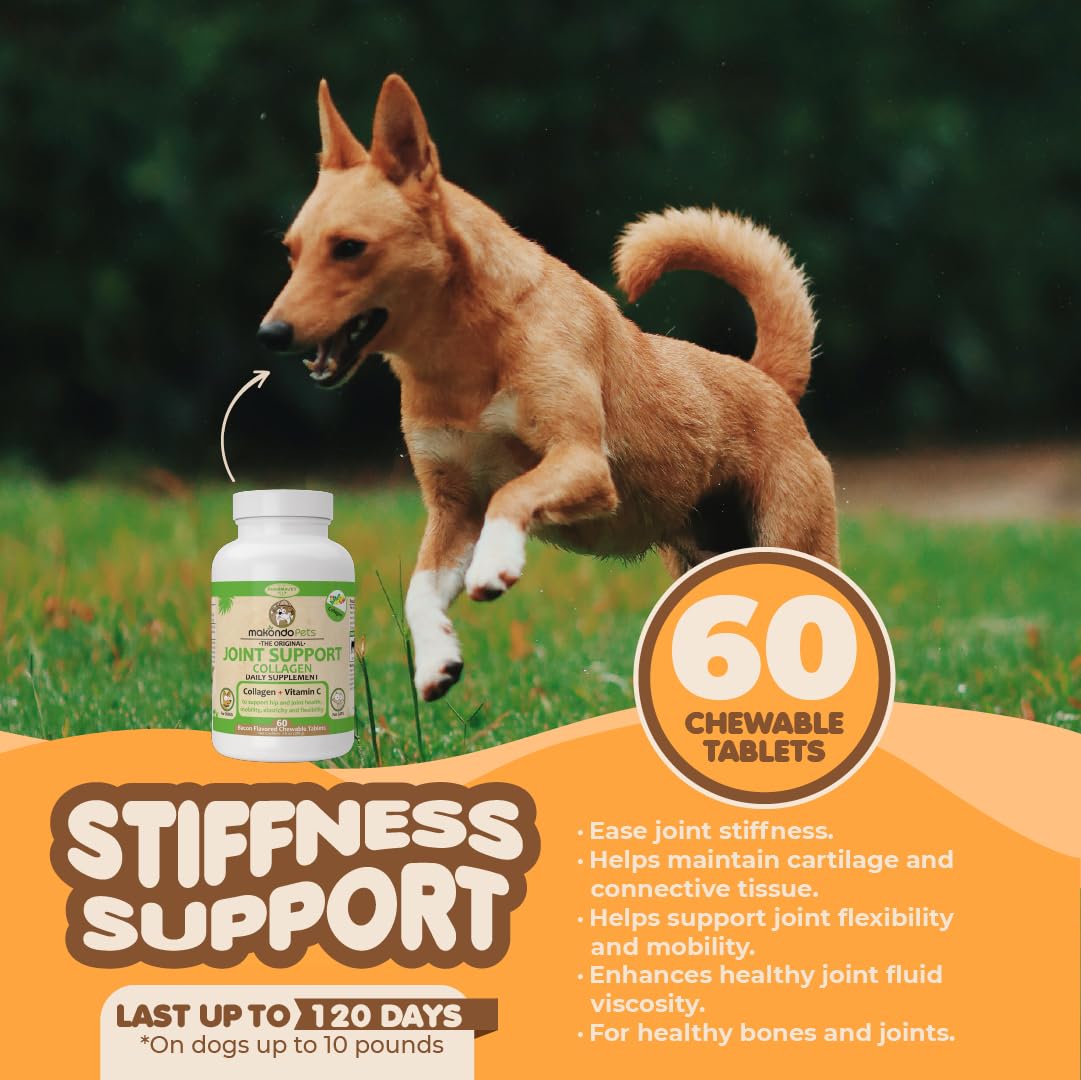 Makondo Pets - Collagen for Dogs & Cats - Collagen Supplements for Joint Health - Vitamin C Supplement for Joint Mobility - Joint Support Supplement for Dog & Cats - Bacon Flavored Tablets (60 Count)