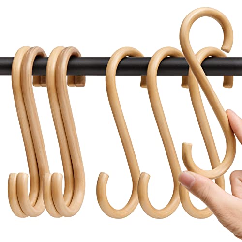 HomeyHandcraft 8 Pack 6 Inch Rattan S Hooks for Hanging, Hangers S Shaped Hooks for Bags, Clothes, Plants, Utensils, Cups, Mugs, Pans, Pots, Kitchenware