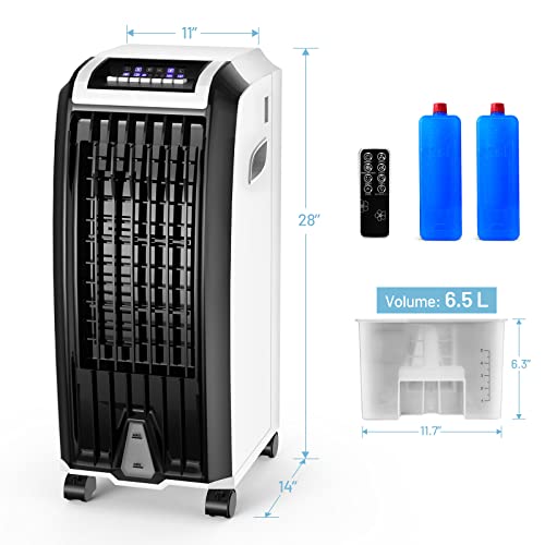 PETSITE Evaporative Air Cooler, 3-IN-1 Portable Air Cooler with Remote Control, 7.5-Hour Timer, 3 Modes, 3 Speeds, 2 Ice Packs, Swamp Cooler Air Conditioner for Bedroom, Home Office Dorms