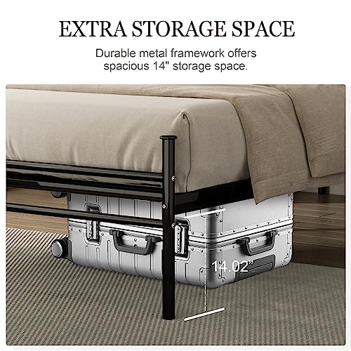 HAOARA Queen Size Bed Frame with Rustic Wood Headboard, Metal Heavy Duty Platform Frame, Sturdy Steel Slat Support, No Box Spring Needed, Black