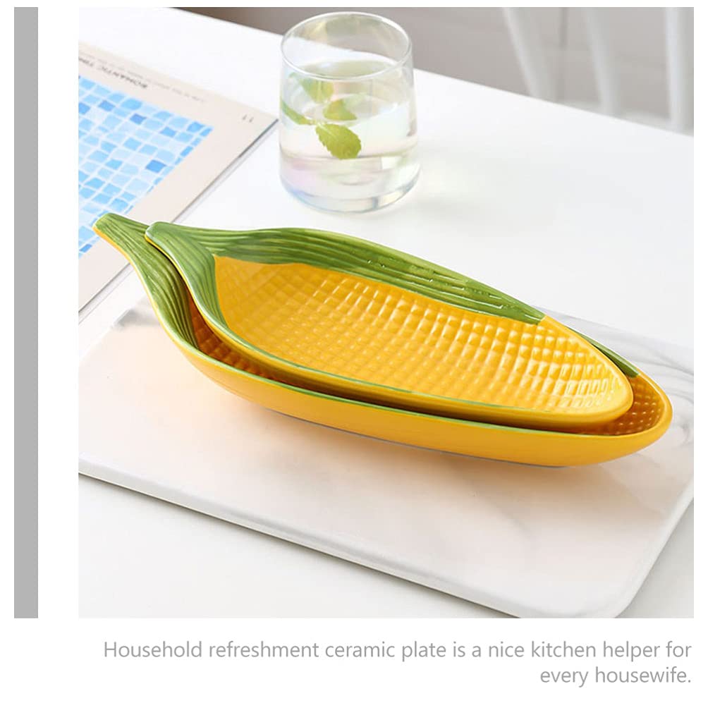 Corn Holder Ceramic Serving Corn Shape Dishes Ceramic Dining Table Snack Plate Cheese Platter Appetizer Trays Dinnerware Supplies for Snack Food Nuts Porcelain Dinner Plates Corn Cob Trays