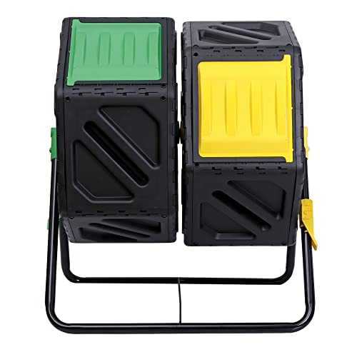 HomGarden Dual Chamber Compost Tumbler for Garden and Outdoor, 37 Gallon High Volume Composter with 2 Sliding Doors, Black