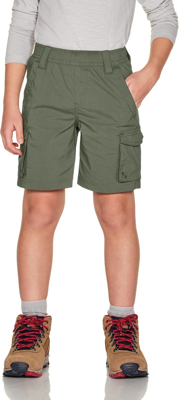 CQR Kids Youth Pull on Cargo Shorts, Outdoor Camping Hiking Shorts, Lightweight Elastic Waist Athletic Short with Pockets, Driflex Shorts Olive, Large