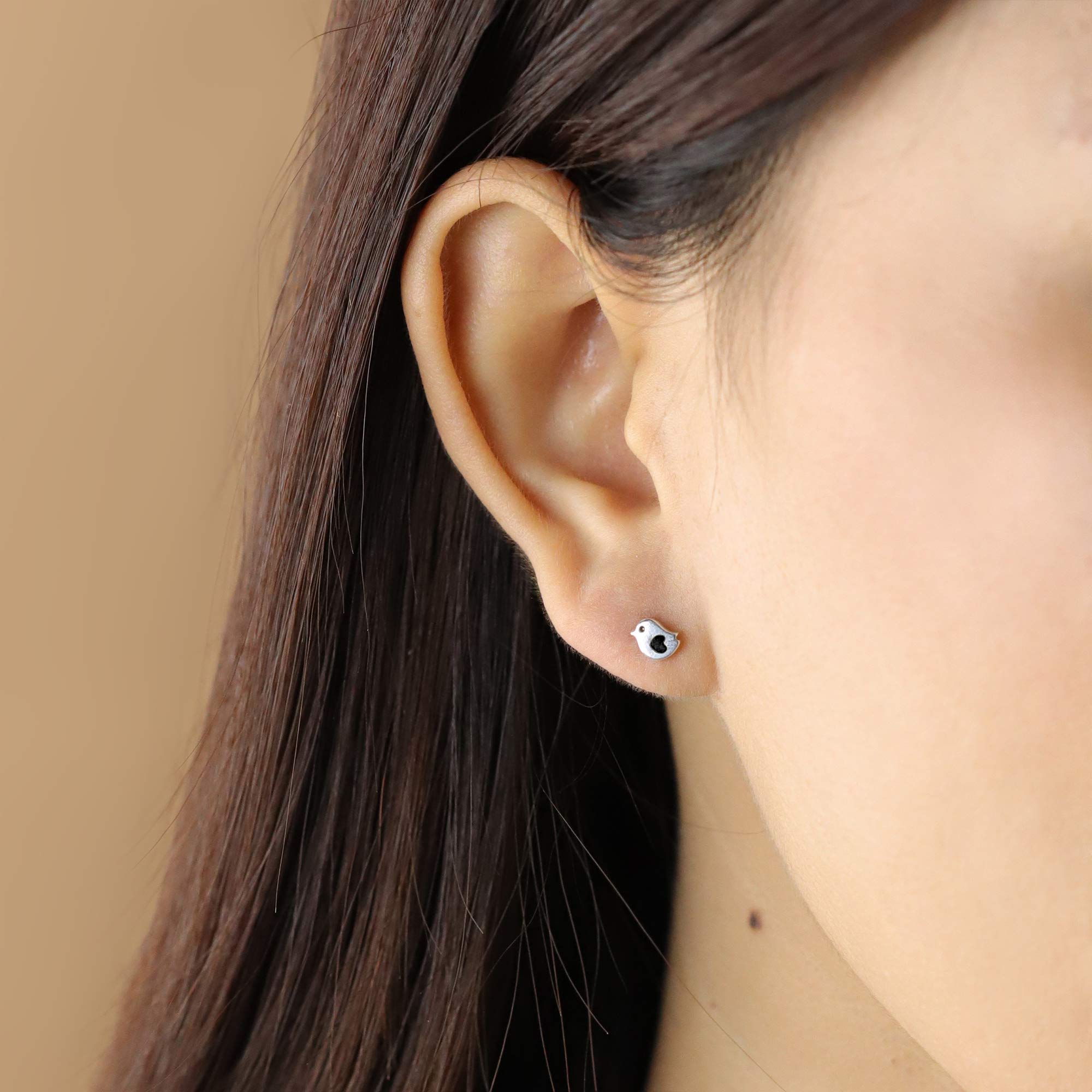 Boma Jewelry Sterling Silver Little Bird Stud Earrings (Synthetic Onyx)