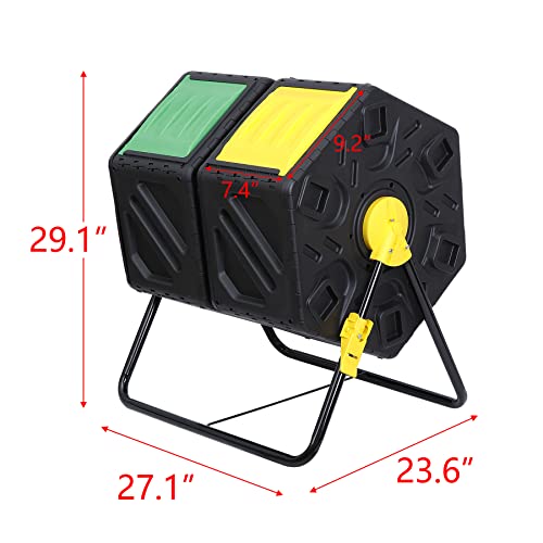HomGarden Dual Chamber Compost Tumbler for Garden and Outdoor, 37 Gallon High Volume Composter with 2 Sliding Doors, Black