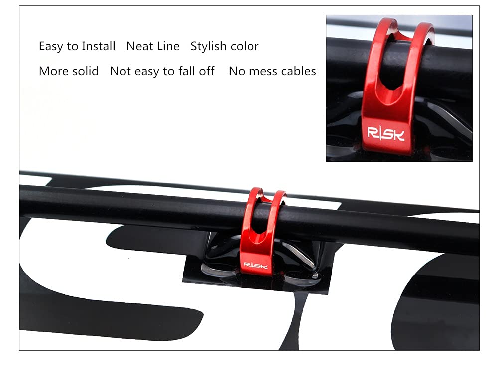 COONIUM Pack of 5 Pcs Aluminum C-Clips Buckle Clamps for MTB Road Bike Bicycle Cable Housing Guide, Multiple Color Options (Red)