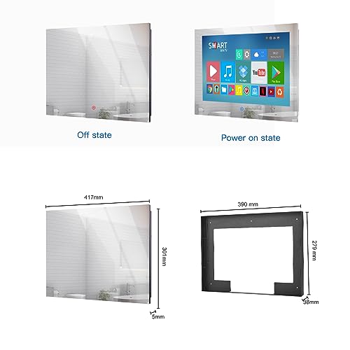 Haocrown 15.6 Inch Small Waterproof TV for Bathroom Showe Kitcken, Smart Touch Screen Mirror Television Built-in Android 11 System 2.4G/5G Wi-Fi Bluetooth (HG156BM, 2023)