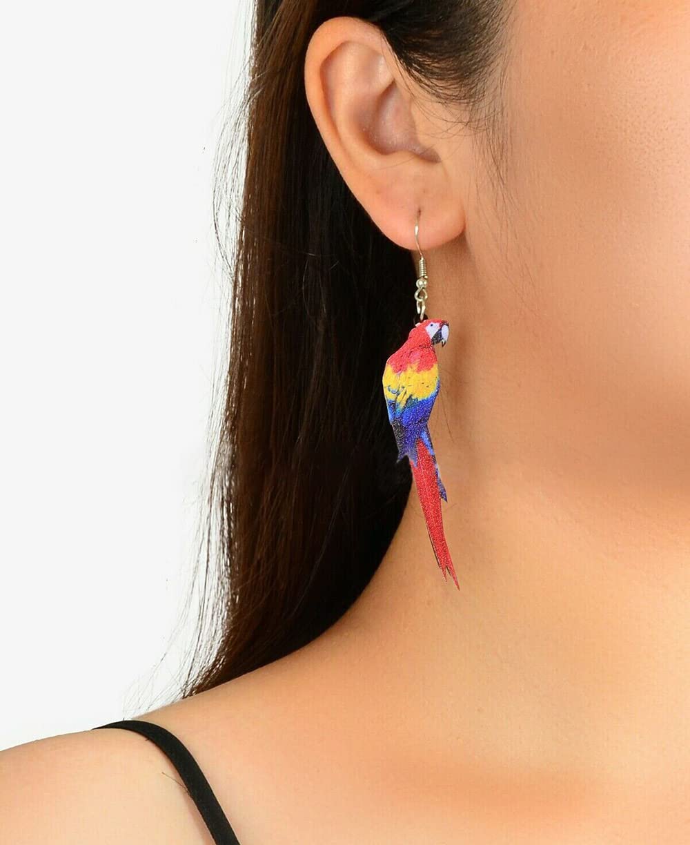 Colorful Parrot Dangling Hook Earrings for Women Cute Bird Animal Dangle Drop Silver Plated Pin Earring Lovely Boho Jewelry Gifts Hypoallergenic