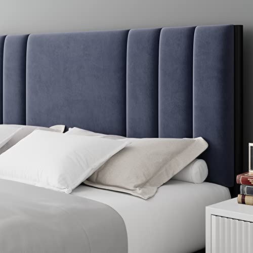 Homhougo Twin Bed Frame, Platform Bed Frame with Velvet Headboard, Heavy Duty Metal Bed Frame with 15 Strong Slats Support, Box Spring Optional, Easy Assembly, Grey