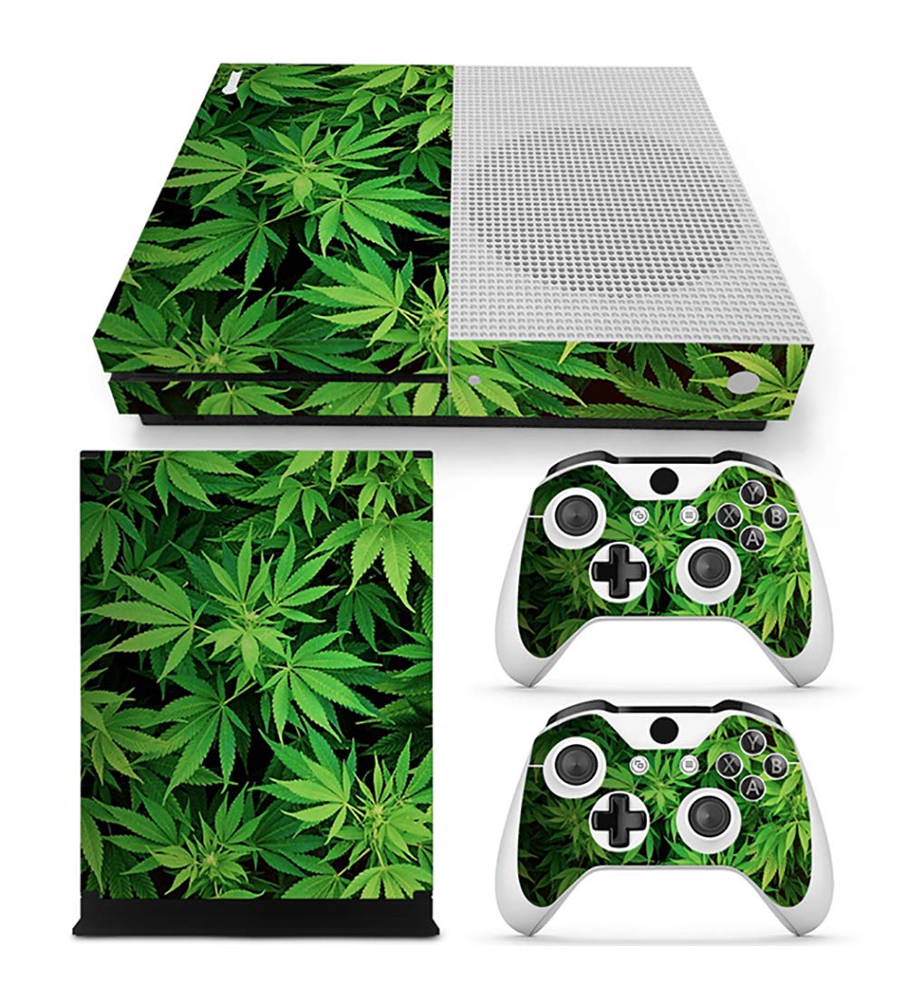 UUShop Protective Vinyl Skin Sticker for Microsoft Xbox One S Slim Green Weeds Leaf