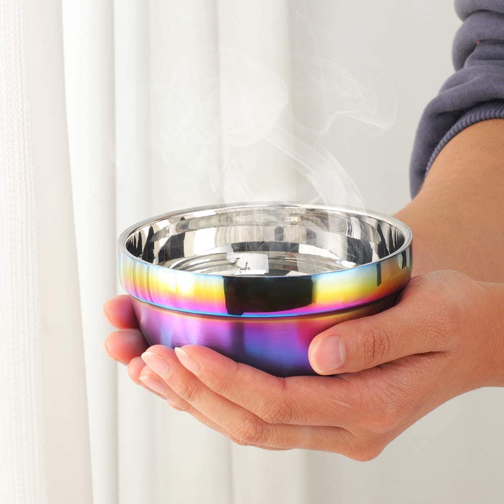 dongbo Stainless Steel Cereal Bowls: Metal Soup Bowl Sets of 6 - Double Walled Insulated Large Serving Rice Bowl - Unbreakable Deep Bowls for kitchen 340 ml Appr. Rainbow
