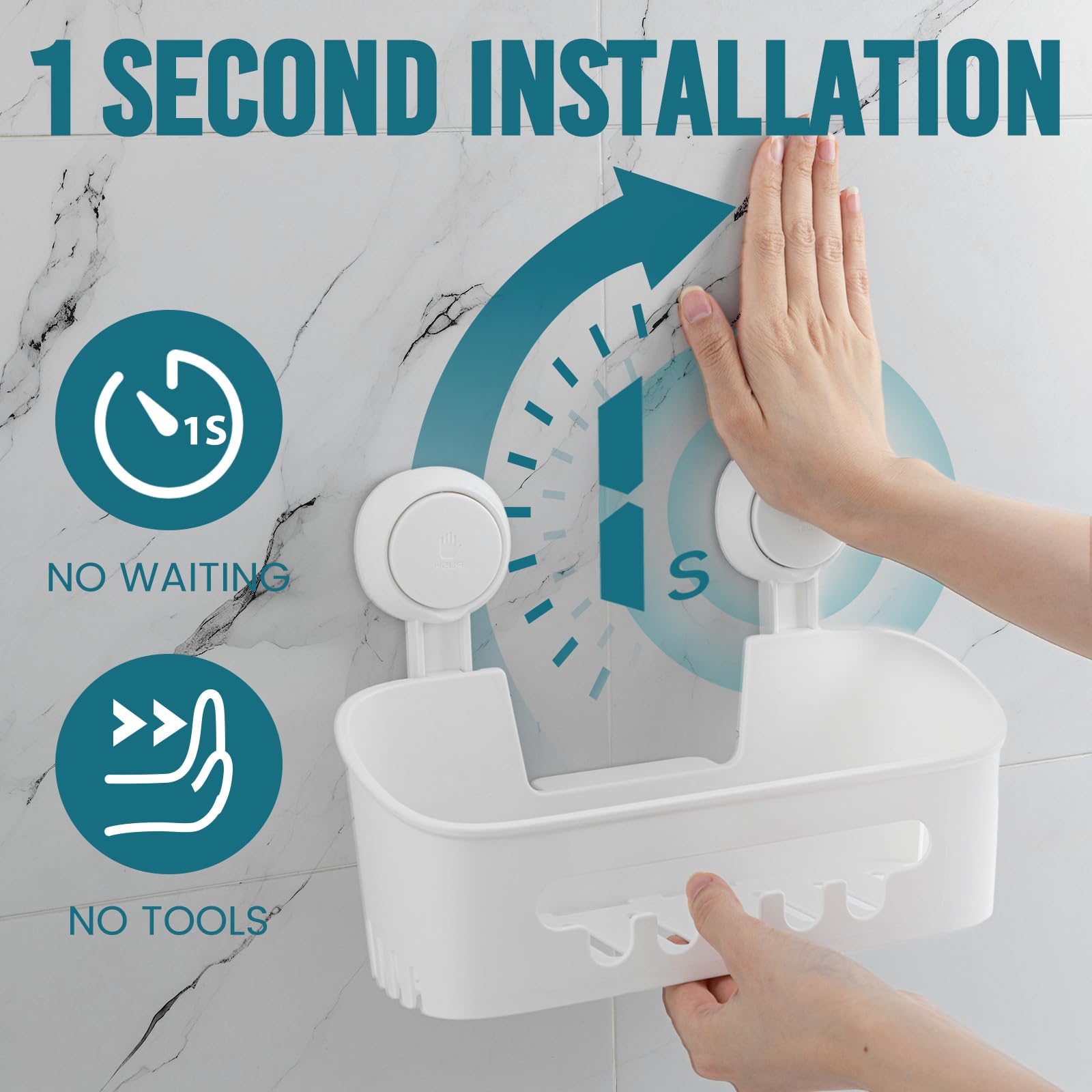 TAILI Shower Caddy Suction Cup Storage Basket + Double Layer Soap Dish, DIY Drill-Free Removable Shower Accessories Kitchen Bathroom Bedroom Organizer Set