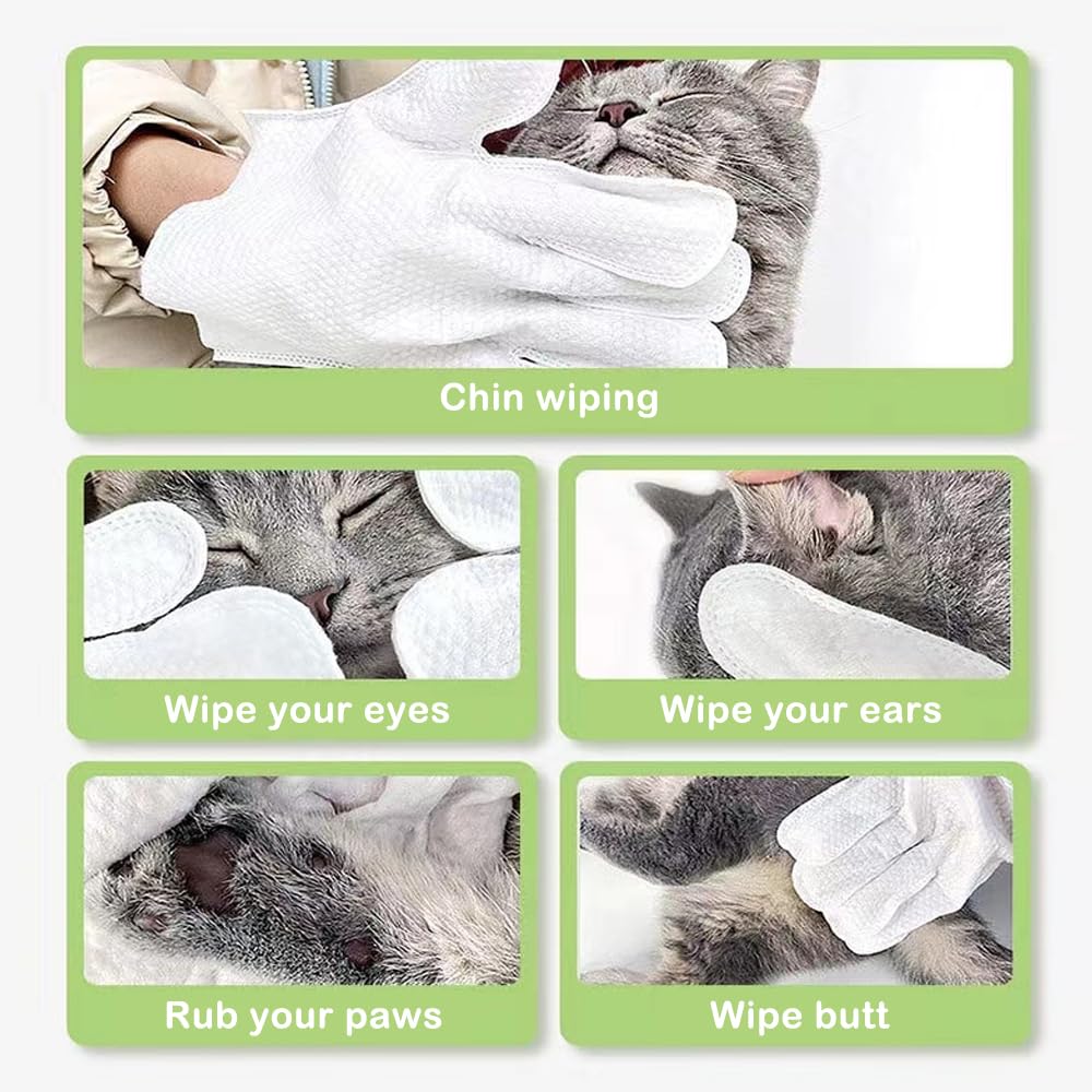 Generic Pet Bathing Wipes for Dogs & Cats - 6 Pcs Dog and & Cleaning Gloves Wipes,Gentle Cleaning for Paws, Ears, Fur, Eye and Butt, white