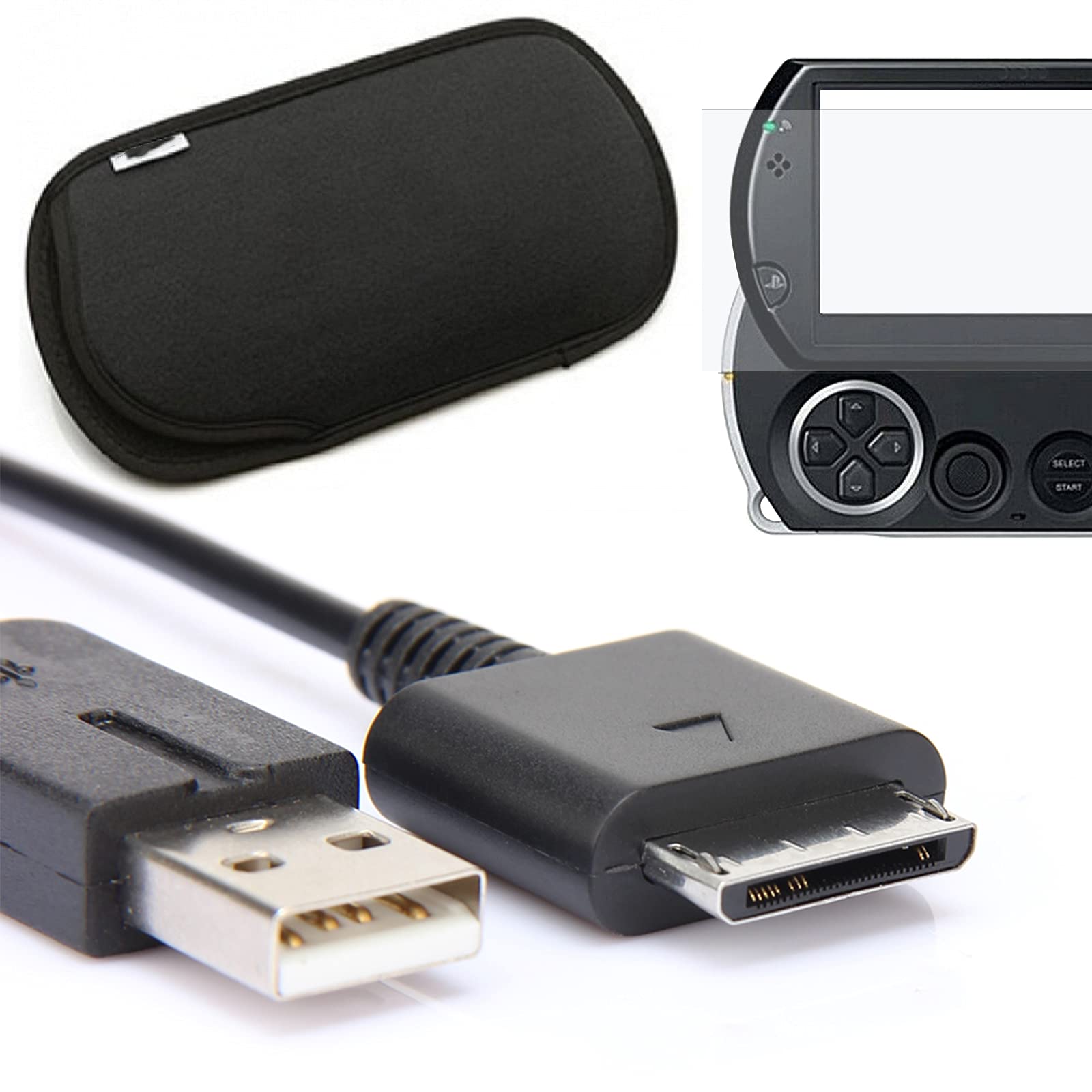 Compatible for PSP Go Charger Cable, Data and Charging Cable for Sony PSP Go 2 in 1 USB 2.0 Data Sync Transfer Power Charger Cable Cord, & Ultra Clear Guard Film Kit 1 Pack + PSP Go Protector Case