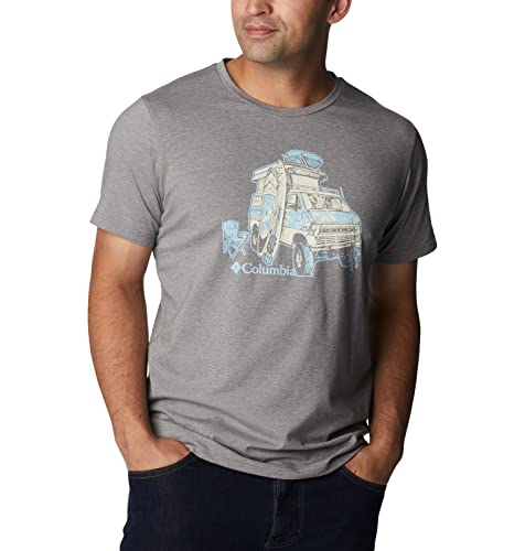Columbia Men's Sun Trek Short Sleeve Graphic Tee, City Grey Heather/H2O Fanatic 2, X-Large