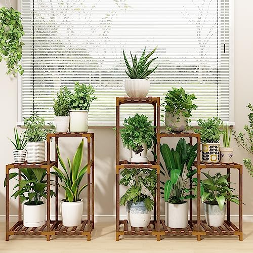 HOMKIRT Plant Stand Indoor Outdoor, 11 Tier Corner Plant Shelf With Upgraded Space For Tall Plants Large Wooden Plant Rack Holder Ladder Plant Organizer For Patio Porch Garden Living Room