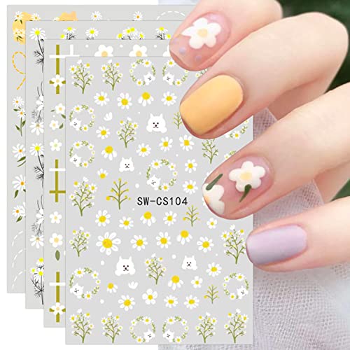 JMEOWIO 10 Sheets Spring Flower Nail Art Stickers Decals Self-Adhesive Pegatinas Uรฑas Summer Daisy Floral Nail Supplies Nail Art Design Decoration Accessories
