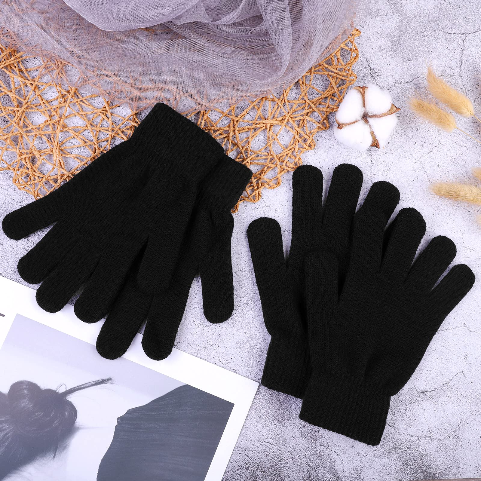 Cooraby 2 Pairs Winter Magic Gloves Classic Knit Warm Gloves Accessories for Man, Woman or Teens (Black, Large)