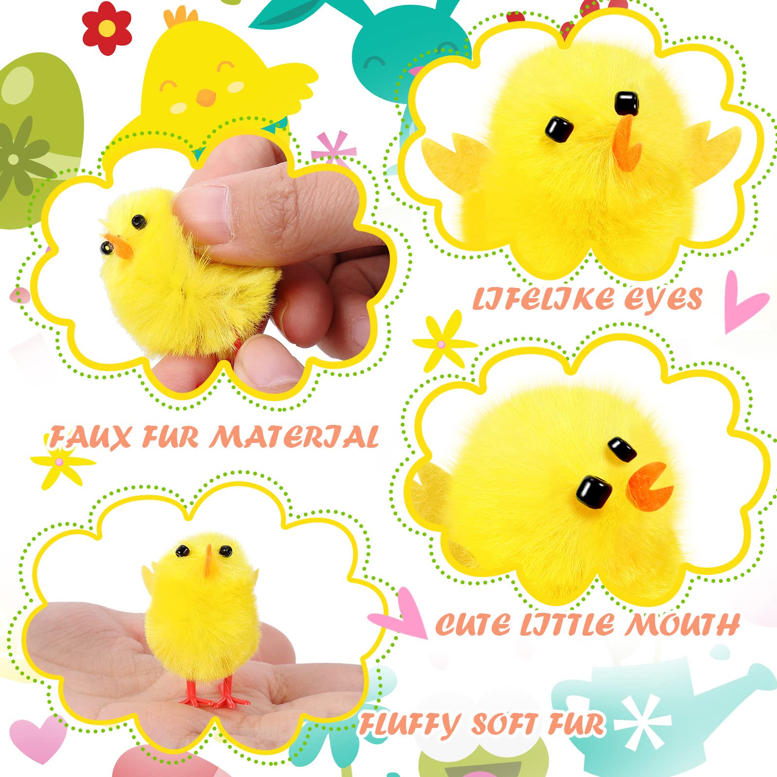 Deekin 100 Pcs Easter Realistic Plush Little Chick Figurine Bulk Fluffy Mini Baby Chicks Fuzzy Easter Chicks Decor for Boys Girls Toy Easter Party Table Decorations Favors, 1.57 Inch