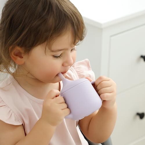 Moonkie Silicone Baby Sippy Cups | 3 Stages Training Cup Straw Cup for Infants Toddlers and Kid, 4 oz (Blush)