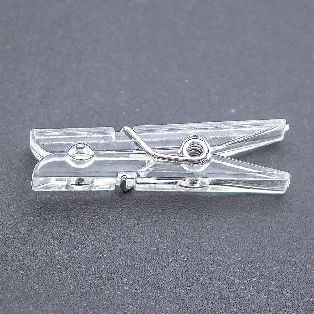 GSHLLO 50 Pcs Clear Plastic Photo Display Clips Clothes Pins Paper Pegs Craft Clips Spring Hanging Clips Clamps for Home Crafts Decor