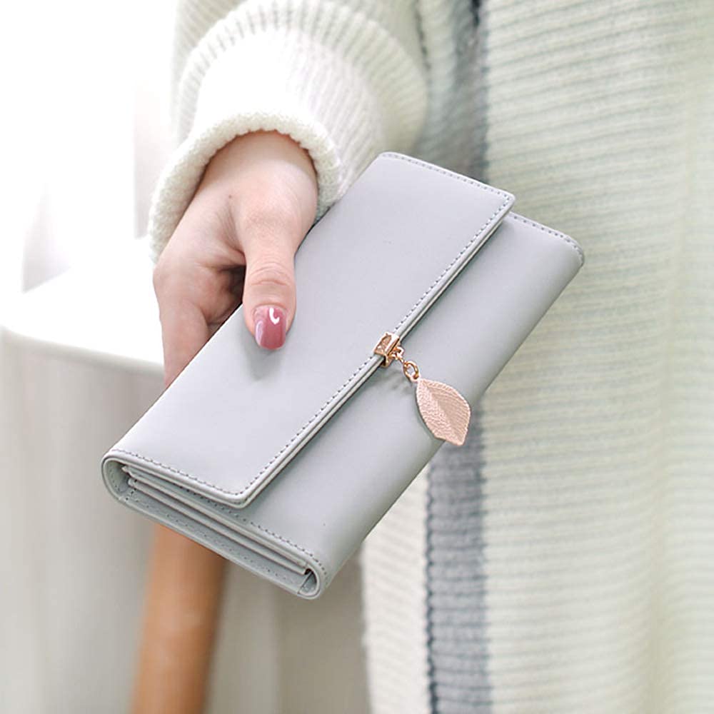 Wallet for Women,PU Leather Leaf Pendant Card Holder Phone Checkbook Organizer Zipper Coin Purse Mother's day best gifts from daughter