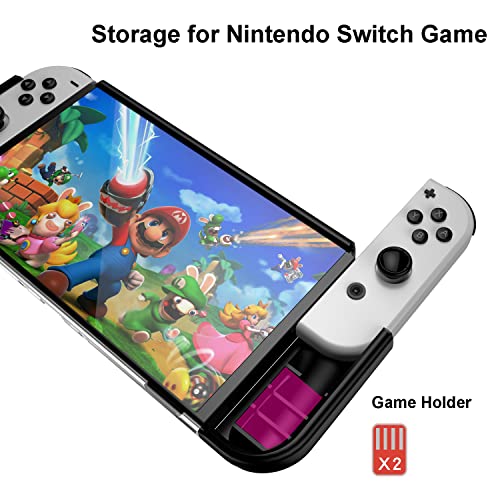 Compatible with Nintendo Switch OLED Model Case, TPU Grip Cover with 2 Game Accessories Holder, Soft PC Back Cutout for Kickstand, Shockproof Dockable Protective Case for New Switch OLED 2021, Black