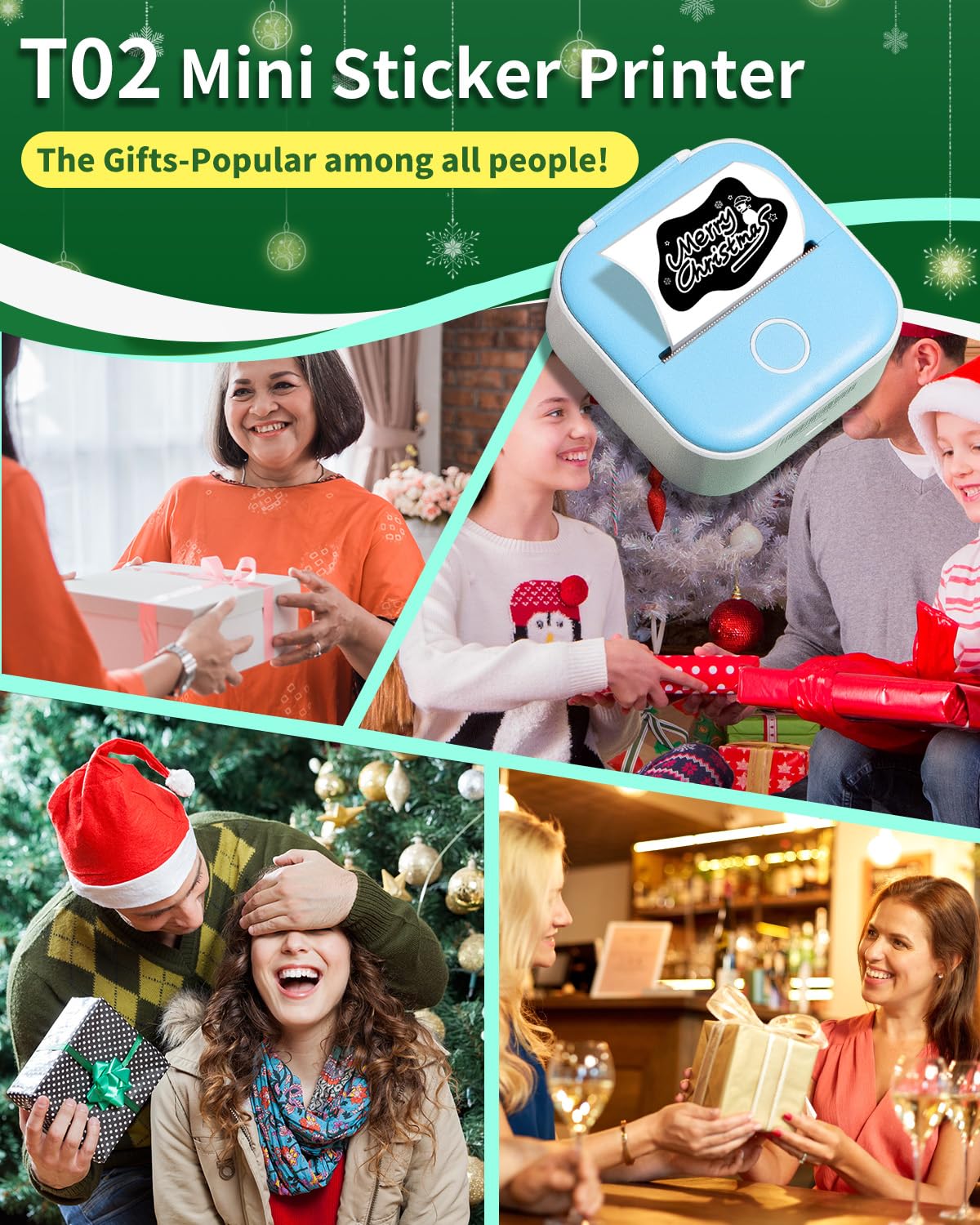 Ponek Mini Pocket Sticker Printer-Bluetooth Pocket Thermal Printer-Portable Smart Photo Printer for iPhone, White Self-Adhesive Paper Compatible with T02/M02X/M02XS for Journal, Photo, Memo