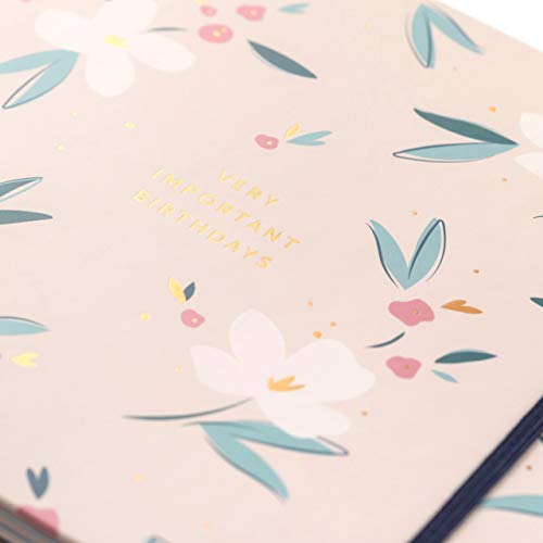Busy B Birthday Card Book - 13 Pocket File for Storing Greetings Cards Pretty Petals,Pink