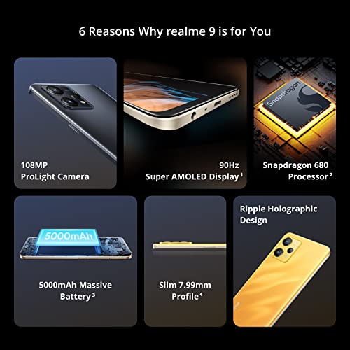 realme 9 (4G) Dual SIM 128GB ROM + 6GB RAM (GSM only | No CDMA) Factory Unlocked 4G/LTE Smartphone (Meteor Black) - International Version