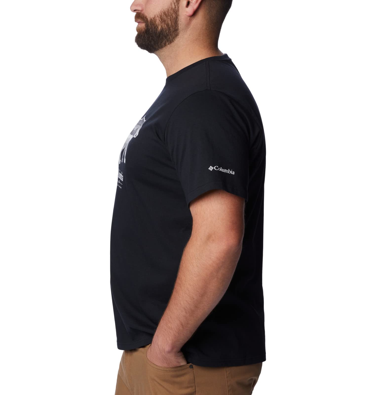Columbia Men's Rockaway River Outdoor Short Sleeve, Black/Scenic Stroll Graphic, Large