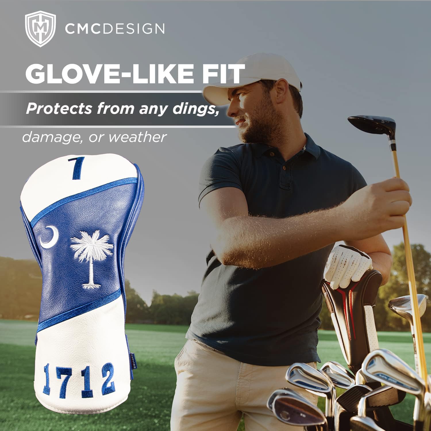 CMC Design Custom South Carolina Embroidered Golf Driver Head Cover - Glove Soft Lining - Design Elements Include Applique and Embossing - Great Fit on Any Club as Golf Head Covers, Wood Cover