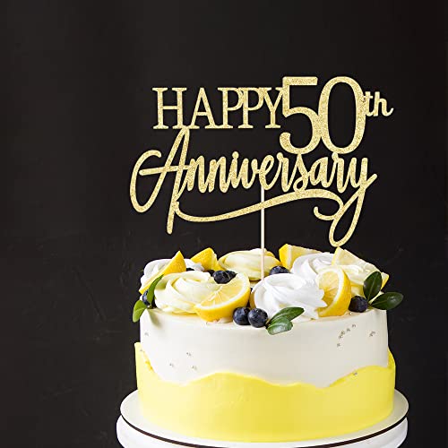 Happy 50th Anniversary Cake Topper,Gold Glitter 50th Birthday, 50Anniversary Party Decoration Supplies,Wedding Anniversary Party Decoration