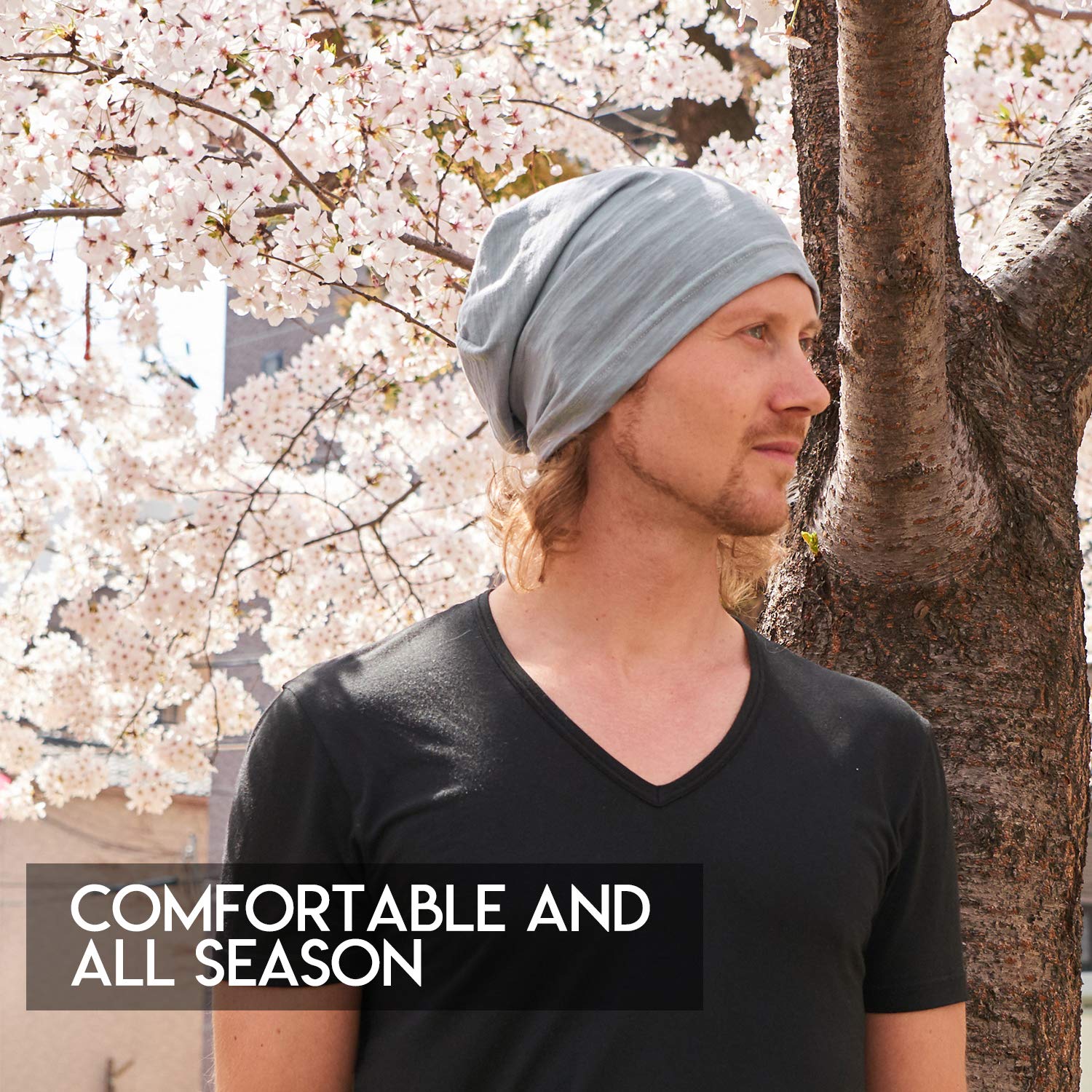 CHARM Summer Beanie for Men & Women - Slouchy Lightweight Chemo Cotton Hipster Fashion Knit Hat Black