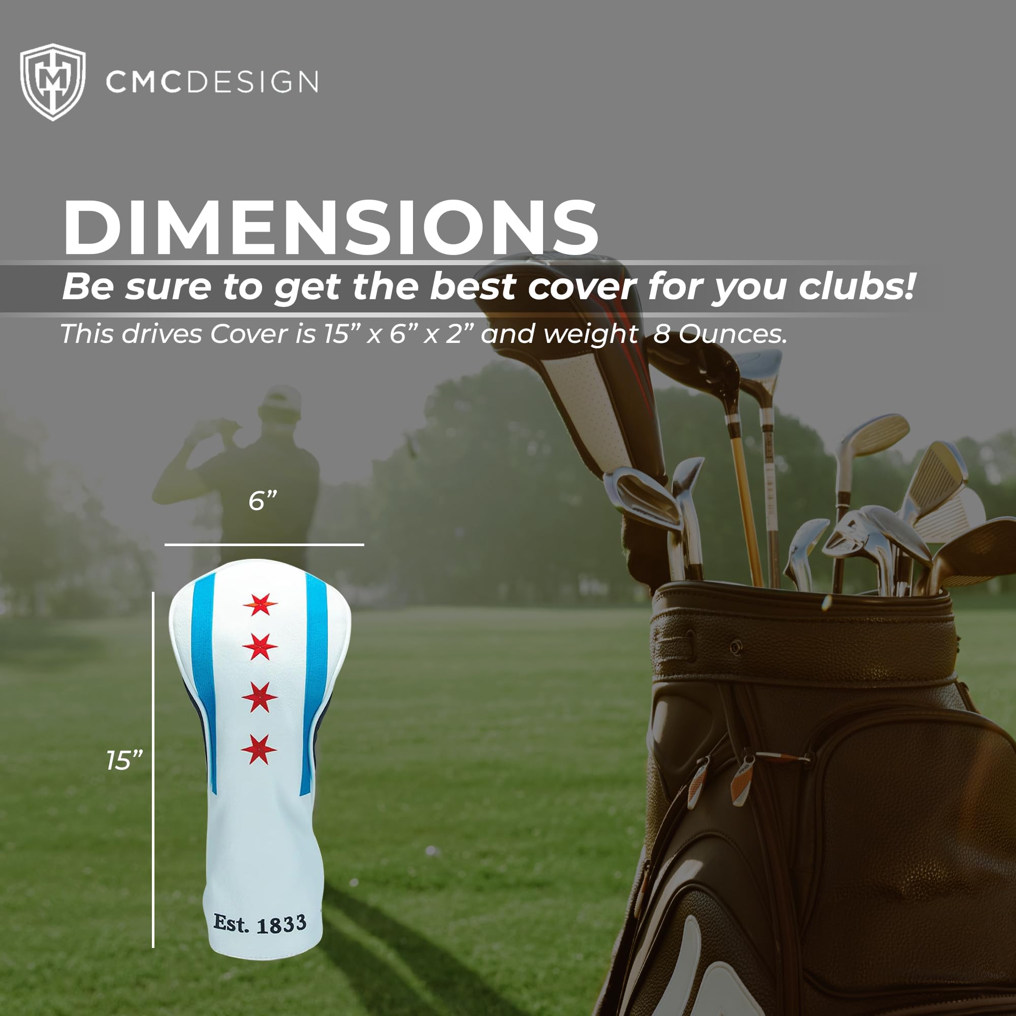 CMC Design Custom Chicago Flag Embroidered Golf Driver Head Cover - Glove Soft Lining - Design Elements Include Applique and Embossing - Great Fit for Any Club as Golf Head Covers, Wood Driver Cover