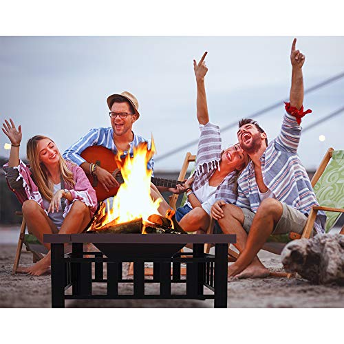 EZCHEER 34" Outdoor Fire Pit 3 in 1 Metal Square Firepit Wood Burning Bonfire Stove for Backyard Patio Garden with Grill, Spark Screen, Log Poker, Cover