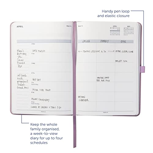 Busy B Mid Year 17 Month Diary August 2022 - August 2023. Lilac Faux Leather Academic Diary 2022-2023 A5 Week to View Planner with Pen Holder, Elastic Closure and Storage Pockets (4049AMZ)