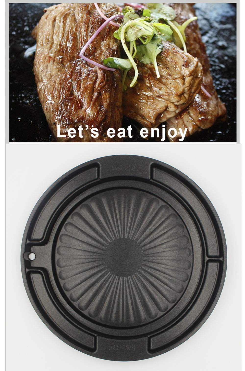 KAZARIKO Korean BBQ Egg Grill Pan Indoor & Outdoor Perfect for Pork Belly Nonstick Cast Aluminum Plate 11.8" Size