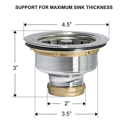Highcraft 9735 Heavy Duty Kitchen Sink (3-1/2 Inch) Stainless Steel Drain Assembly With Strainer Basket KOHLER Style Stopper, 1.79