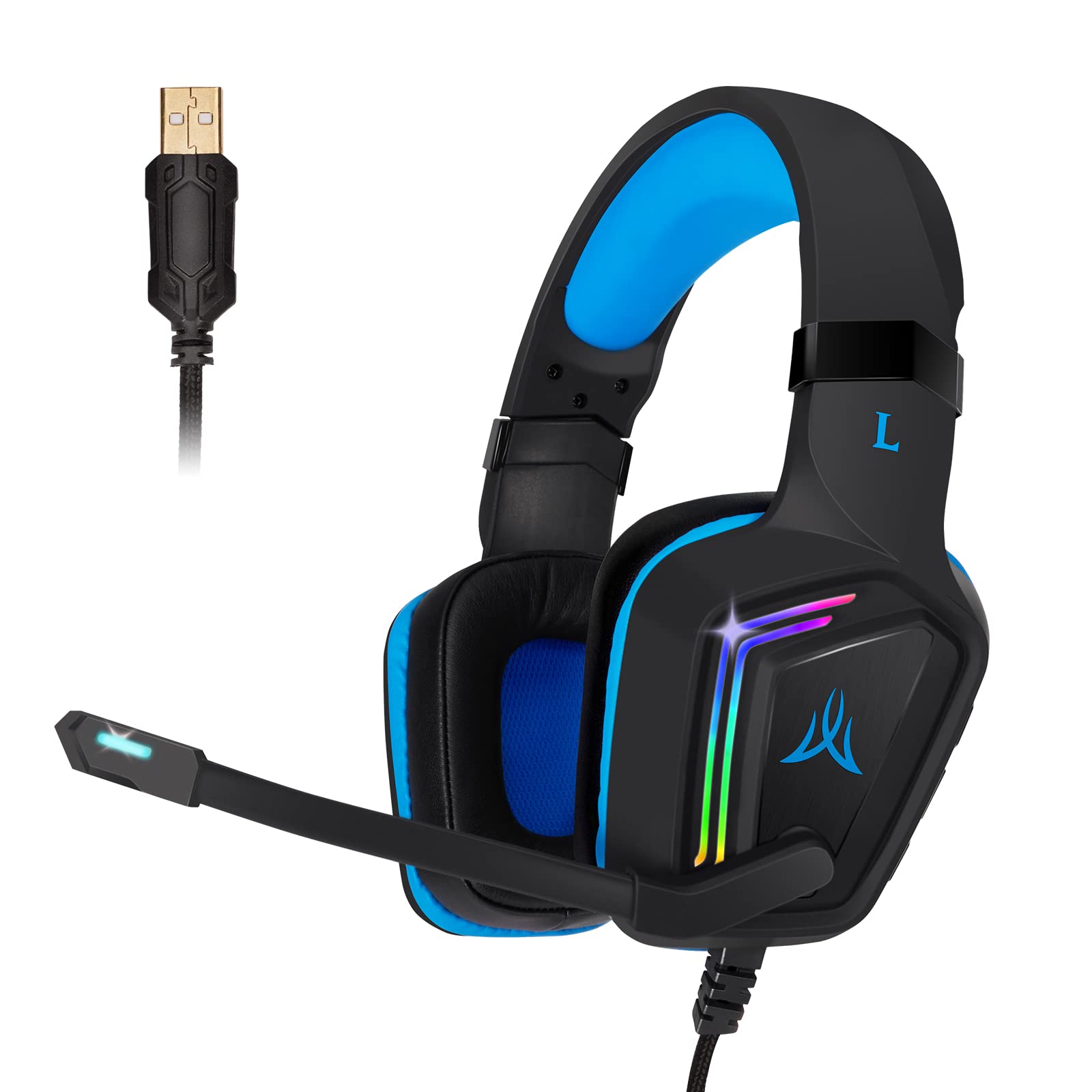 EMPERFIRE 7.1 Surround Sound Gaming Headset with Microphone,Gaming Headphones with Noise Cancelling RGB LED Light Soft Memory Earmuffs for PC Switch Playstation Xbox PS4 PS5 Laptop